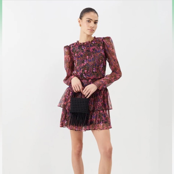 SALONI | Dresses | Nwt Saloni Ava B Metallic Pleated Chiffon Mini Dress ...